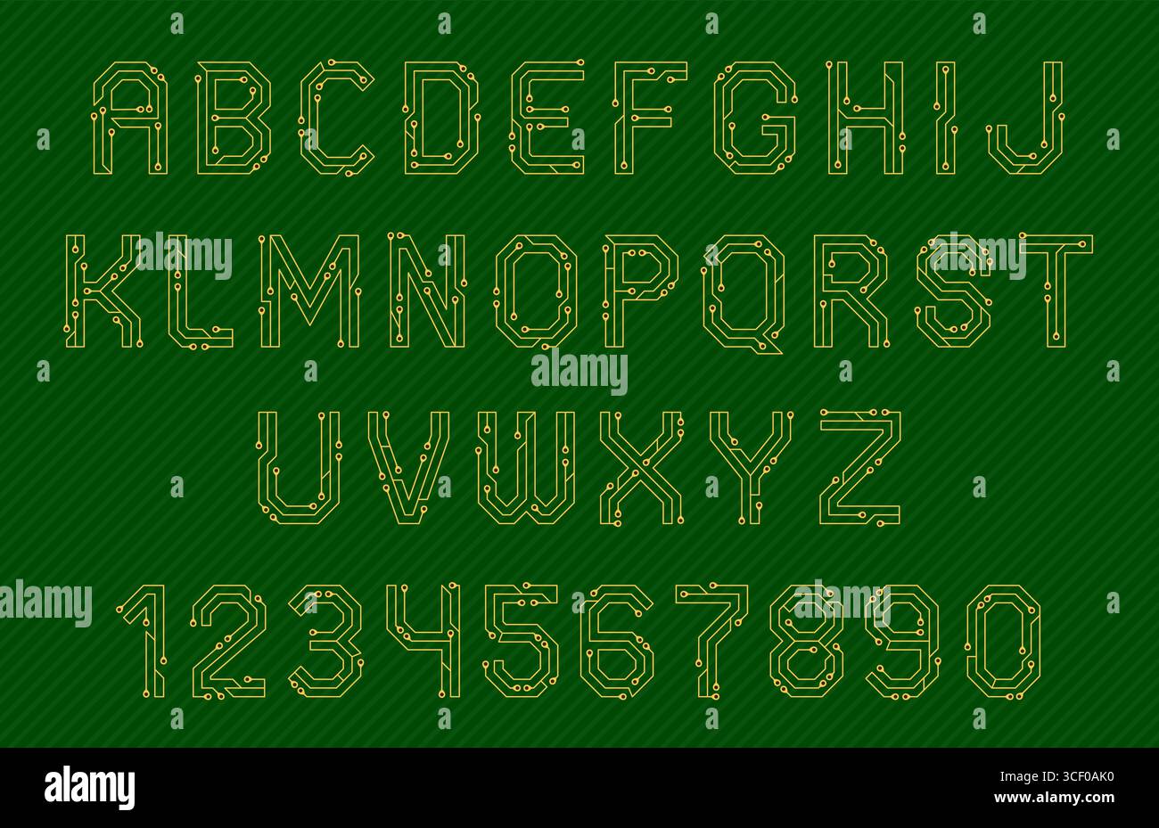 Circuit font. Techno elements alphabet, microcircuits letters and ...