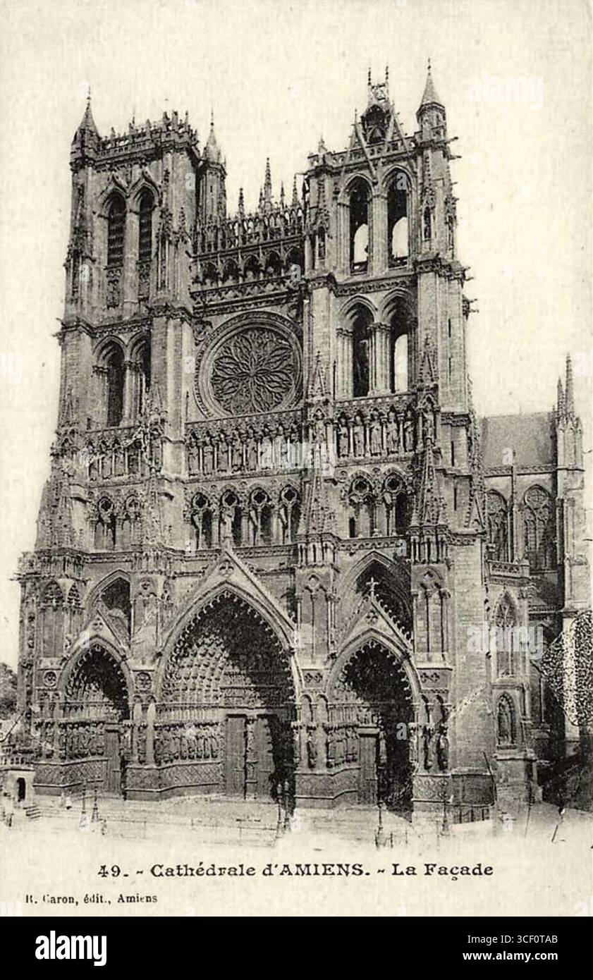 The facade of the Amiens Cathedral, captured in a photograph from ...