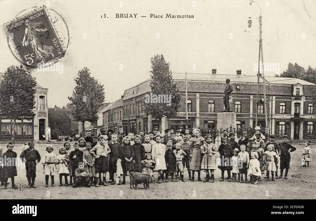 This 1911 image depicts Place Marmottan in Bruay-la-Buissière, a ...