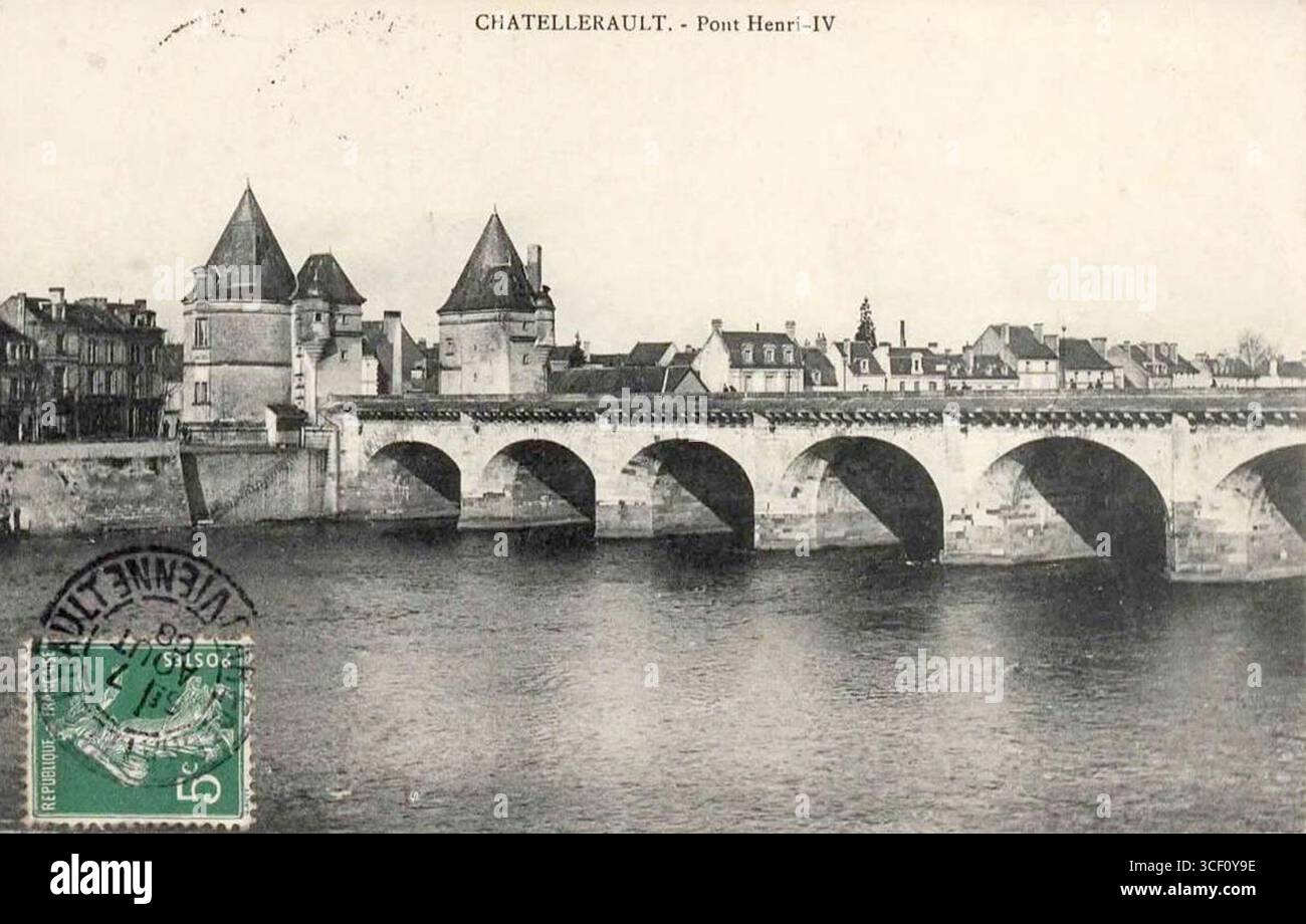A 1908 photograph of the Pont Henri-IV in Châtellerault, France ...