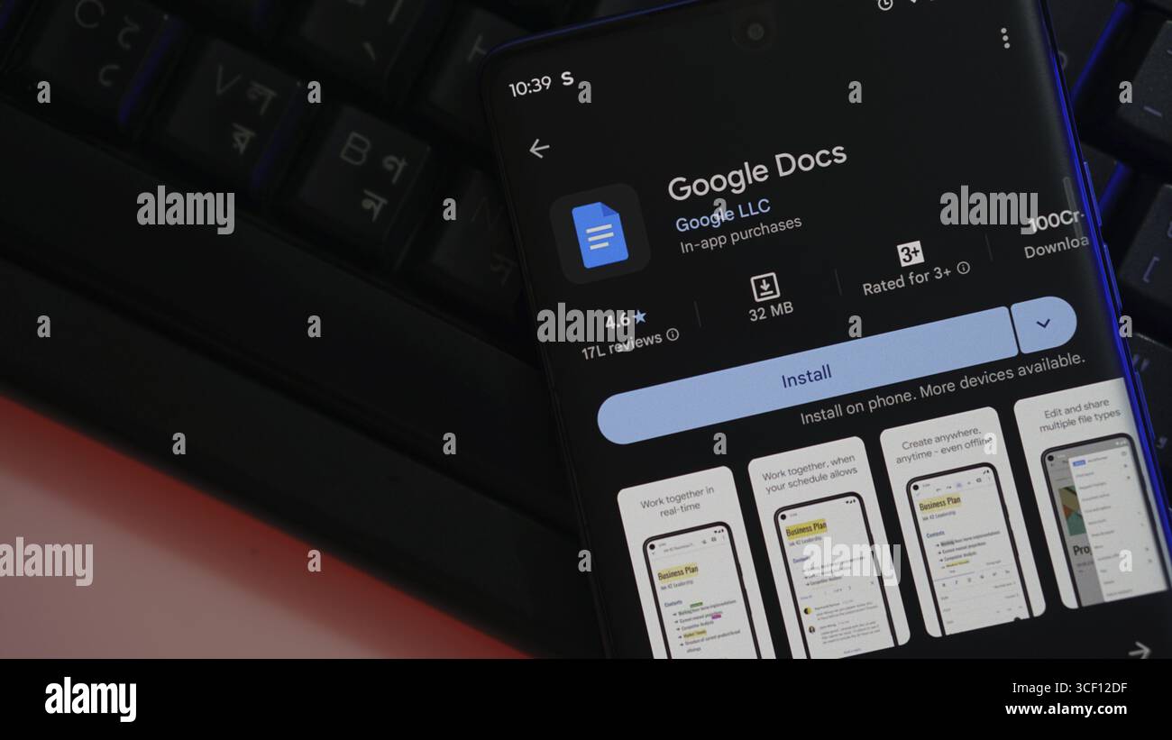 Smartphone displaying Google Docs installation screen with a visible ...