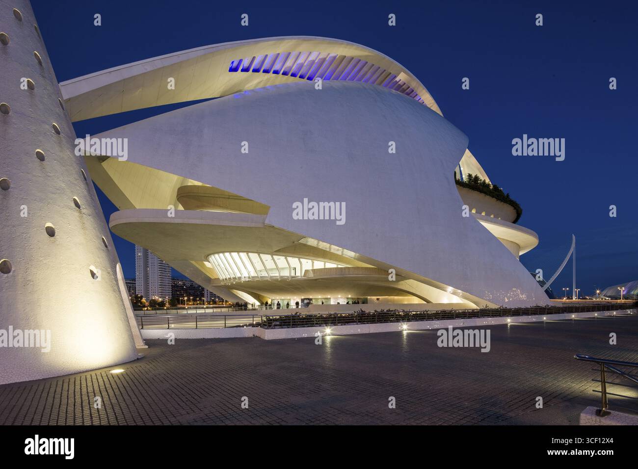 Impressive futuristic building under the night sky, stylishly ...