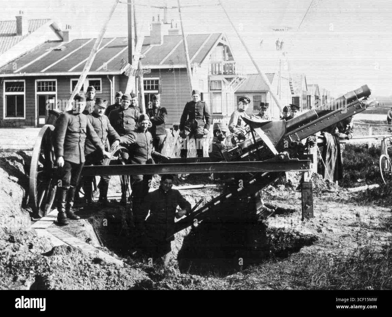 This photograph depicts a Dutch pre-war cannon mounting designed for ...