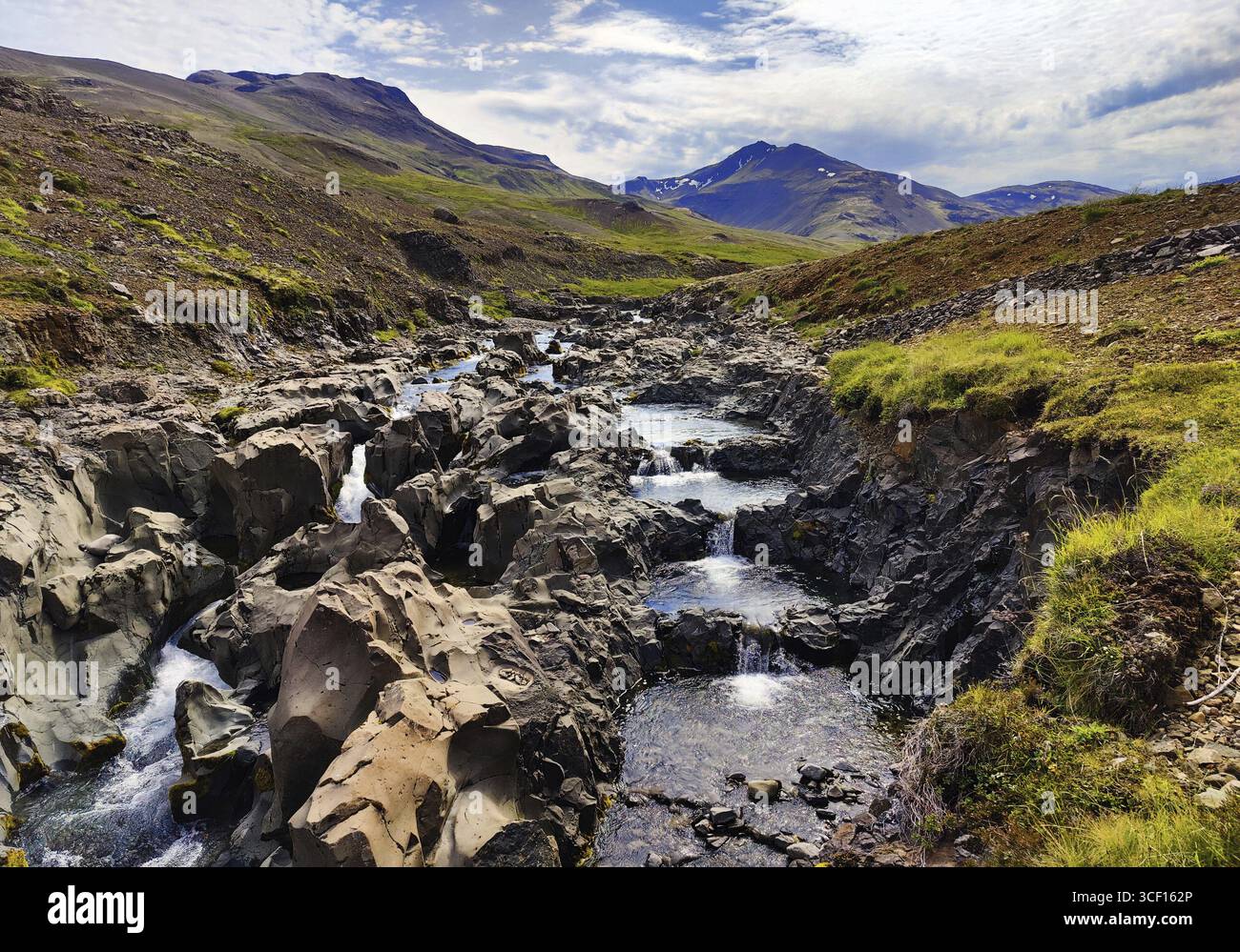 River with natural pools in Laugardalur, Vesturland, Iceland Stock ...