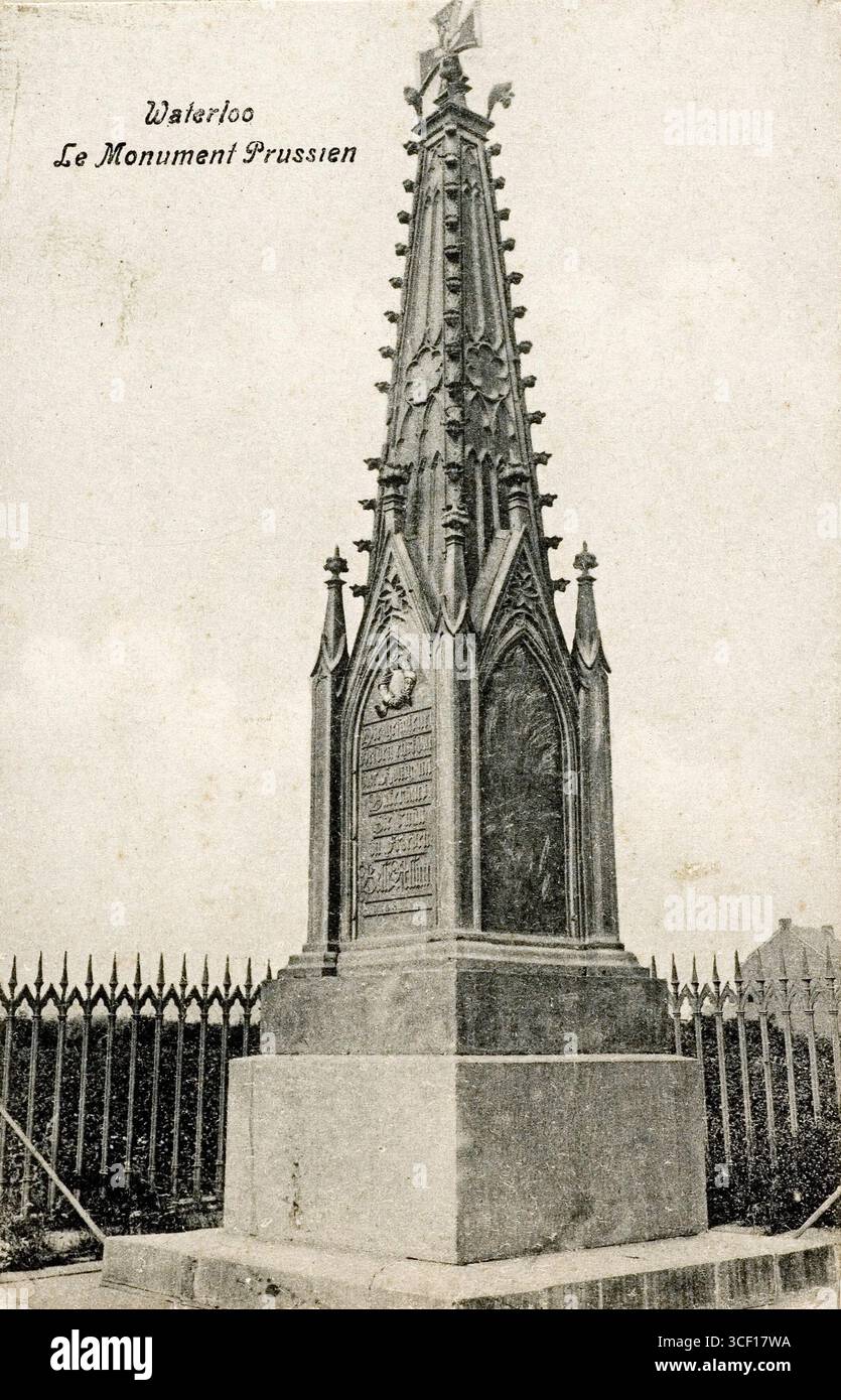 A photograph of the neogothic Prussian monument in Waterloo, Belgium ...
