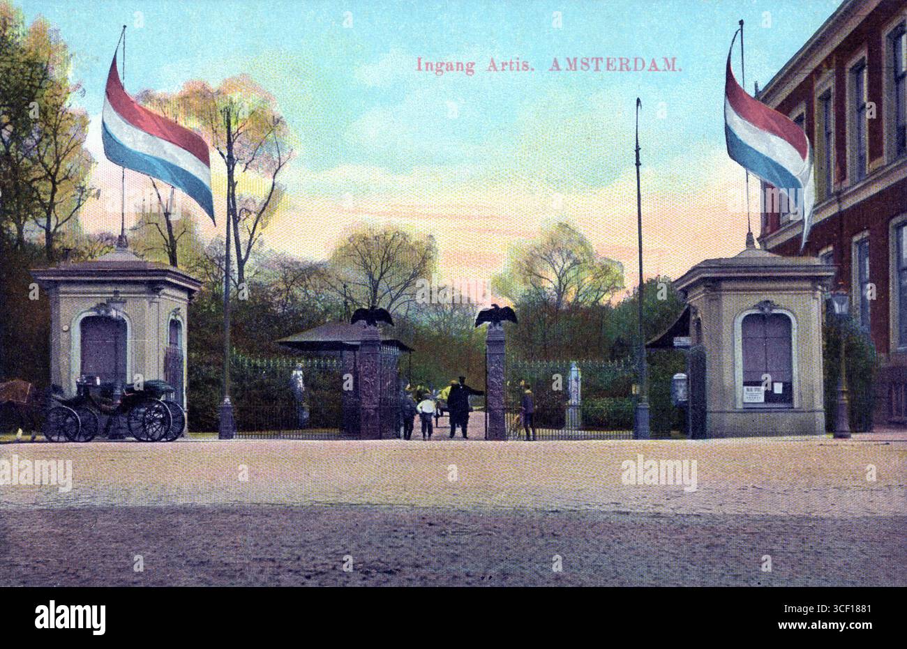 A 1915 image of the entrance to the Artis zoo in Amsterdam, featuring ...