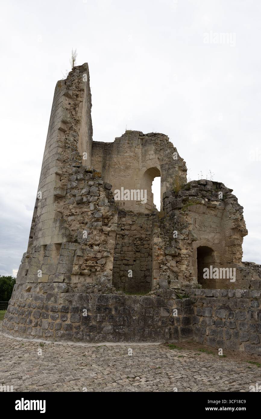 View of the ruins of a 13th-century castle in France's Champagne region ...