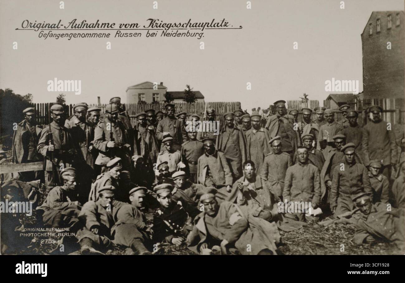 A World War I propaganda postcard depicts captured Russian soldiers in ...
