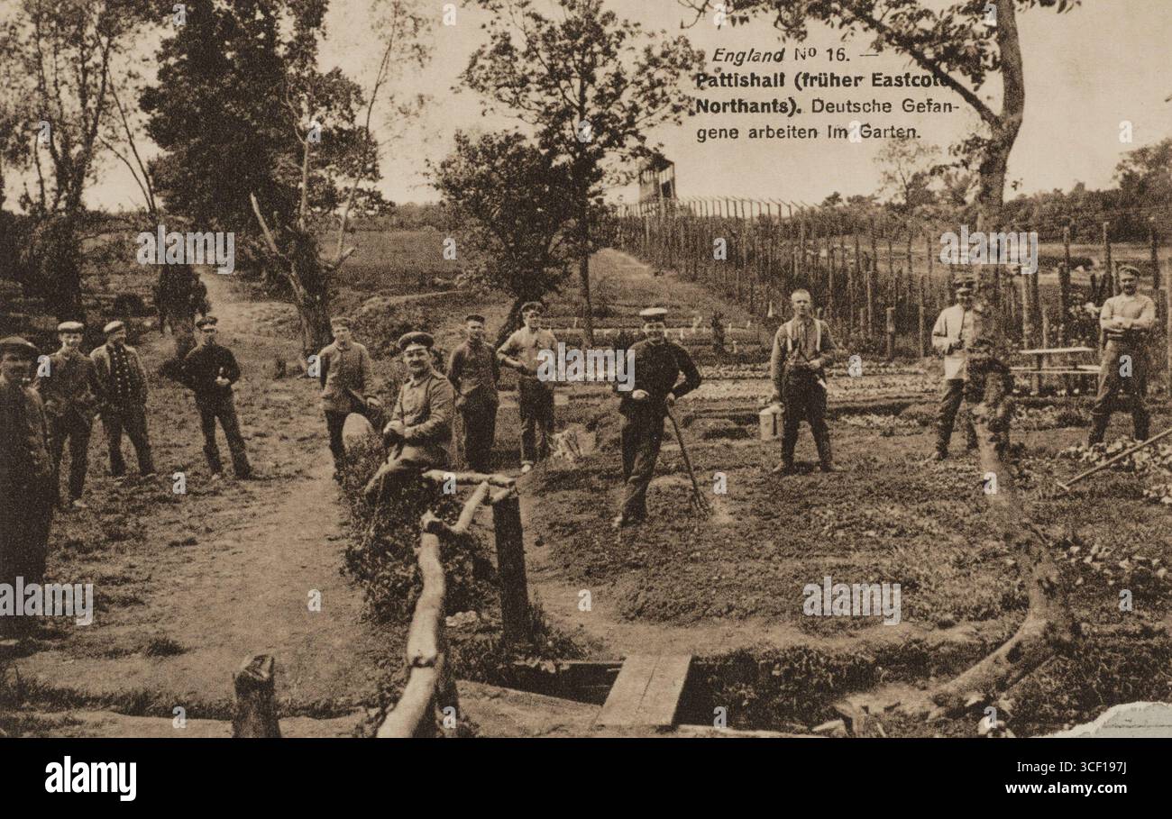 A World War I propaganda postcard depicting German prisoners working in ...