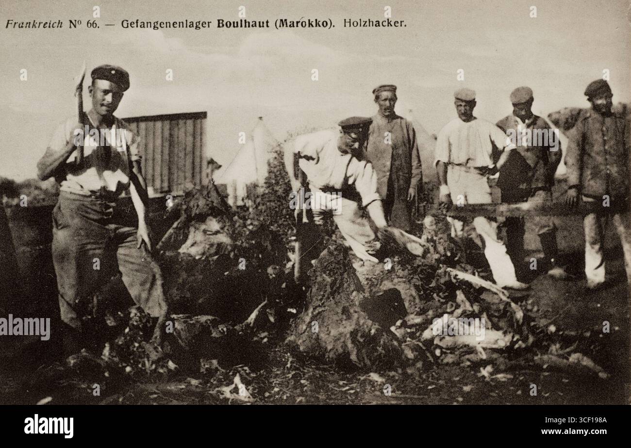 This World War I postcard shows prisoners of war working as lumberjacks ...