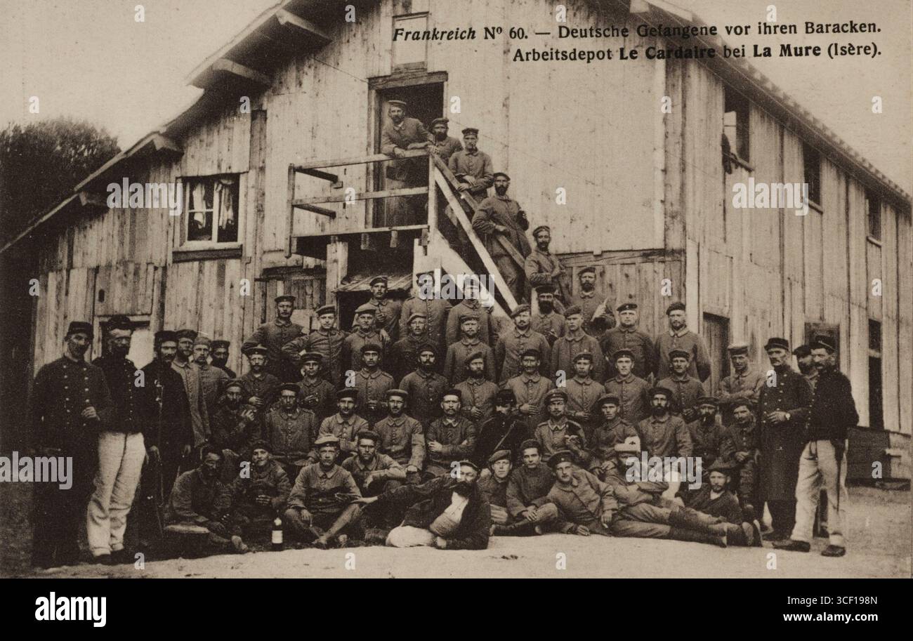 A World War I propaganda postcard depicting German prisoners standing ...