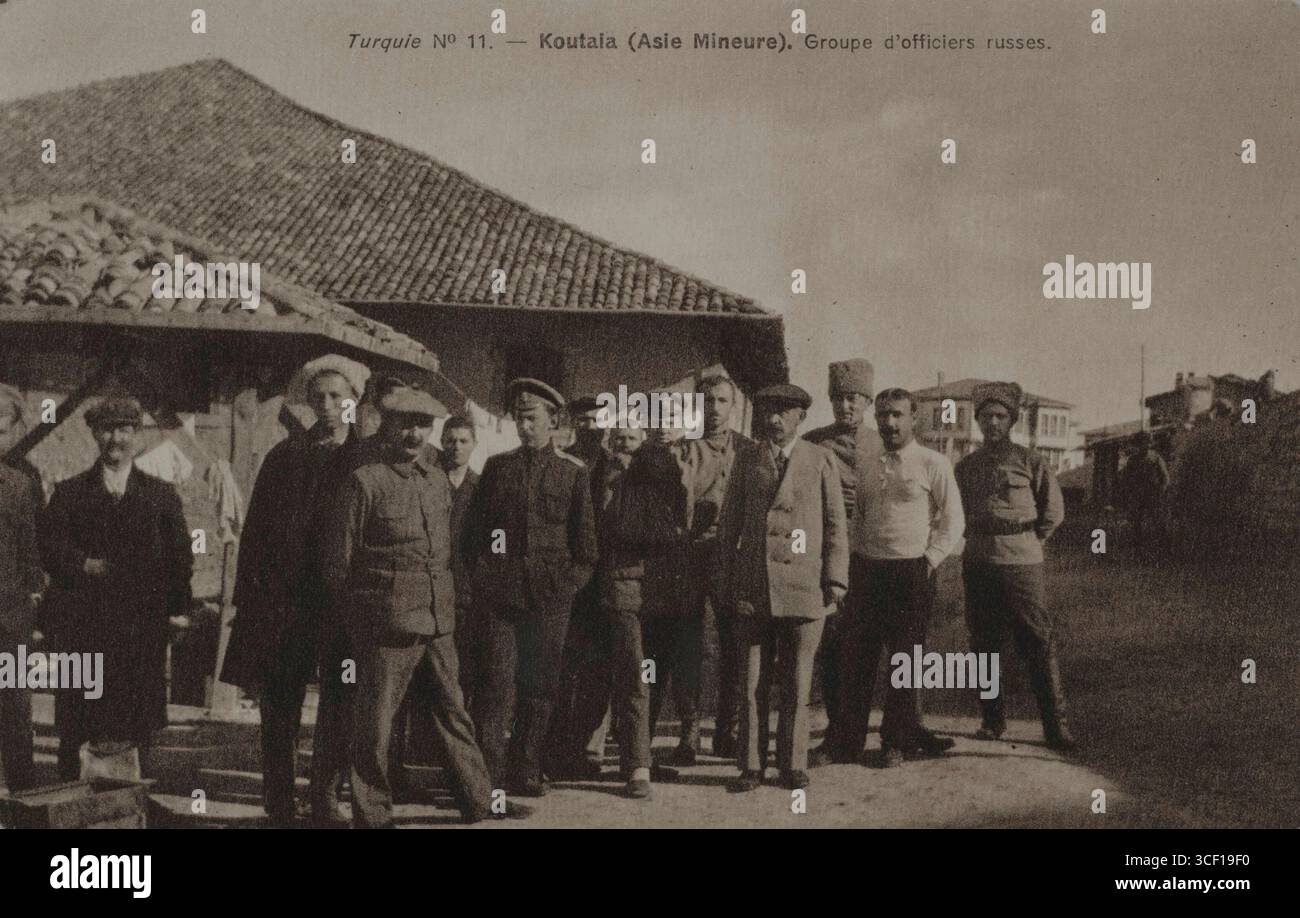 A group of Russian officers in a POW camp in Koutala, Turkey, during ...