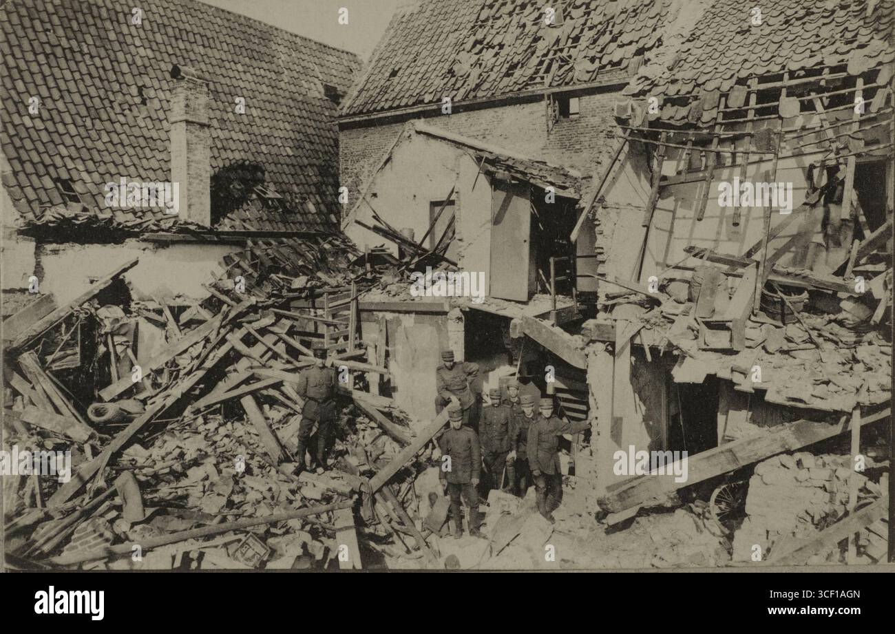 A 1917 World War I postcard depicts bomb damage in Sluis, Netherlands ...