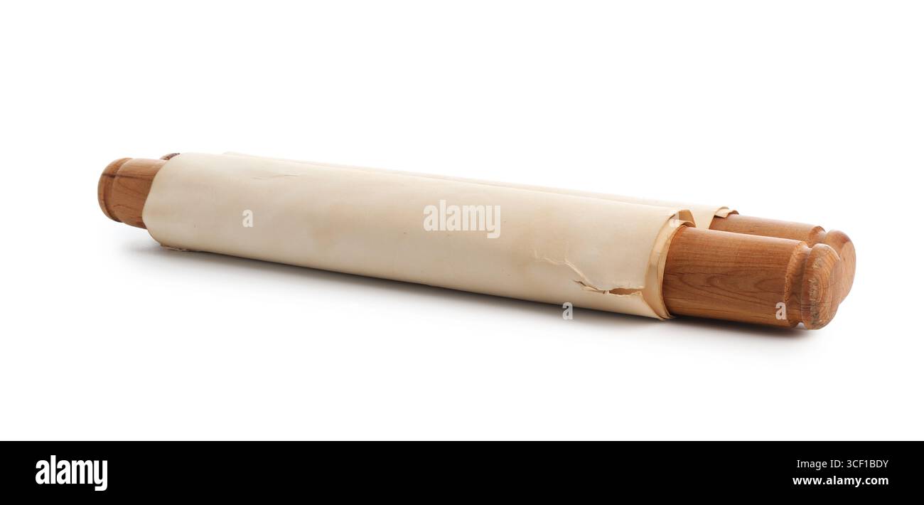 Old rolled paper scroll isolated on white Stock Photo - Alamy