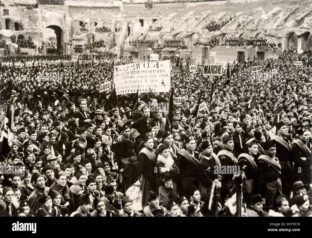 In 1926, fascists gathered at the Colosseum in Rome to listen to ...