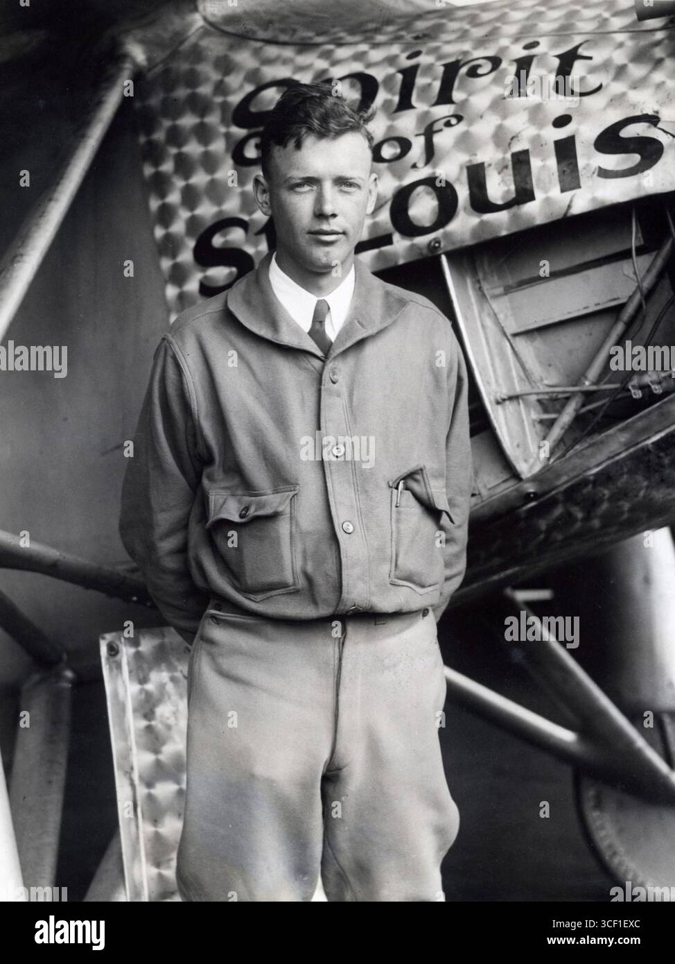 A portrait of Charles Lindbergh, the American aviation pioneer who flew ...