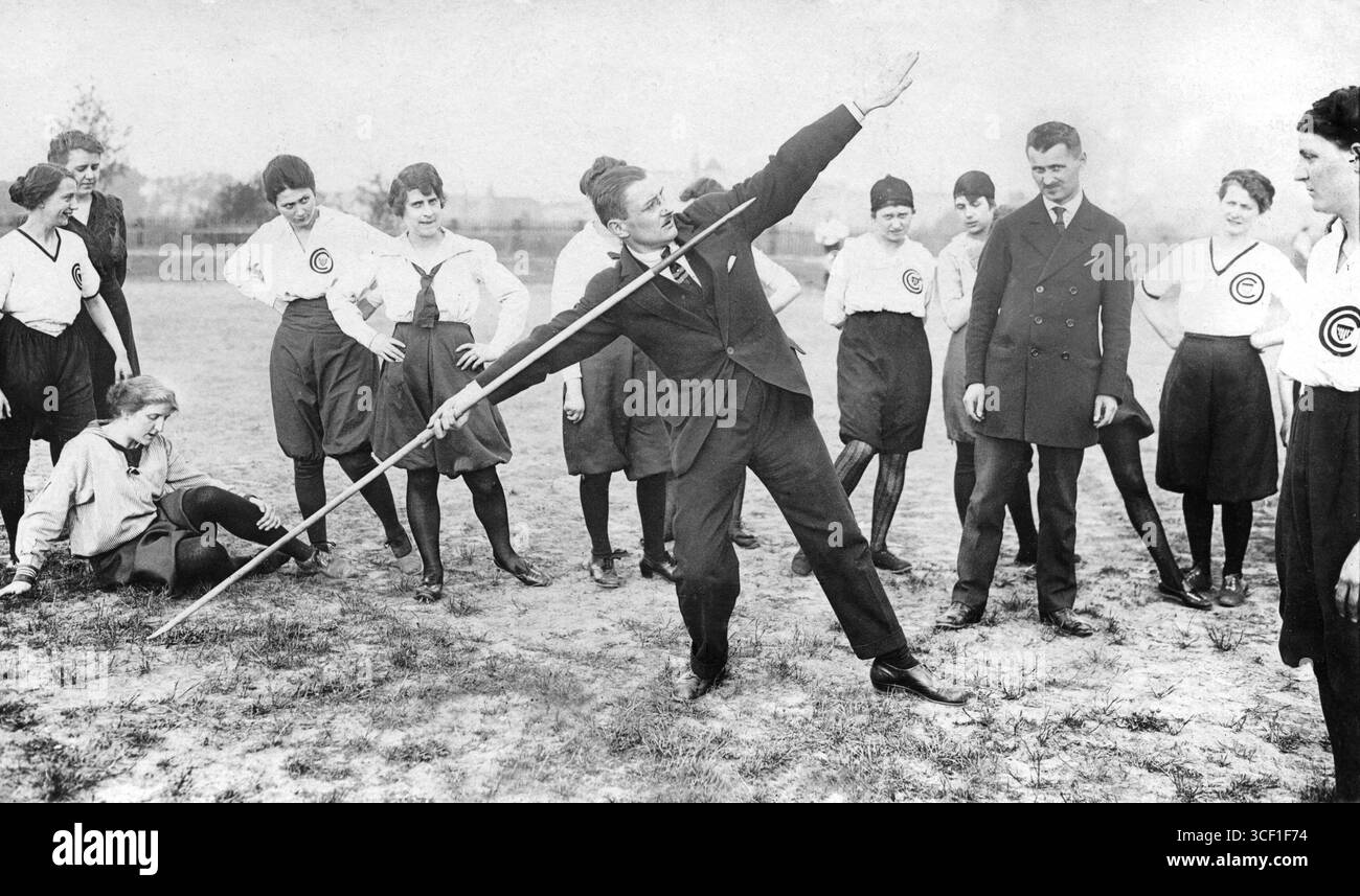 In 1919, a trainer in Germany demonstrated the correct javelin throwing ...