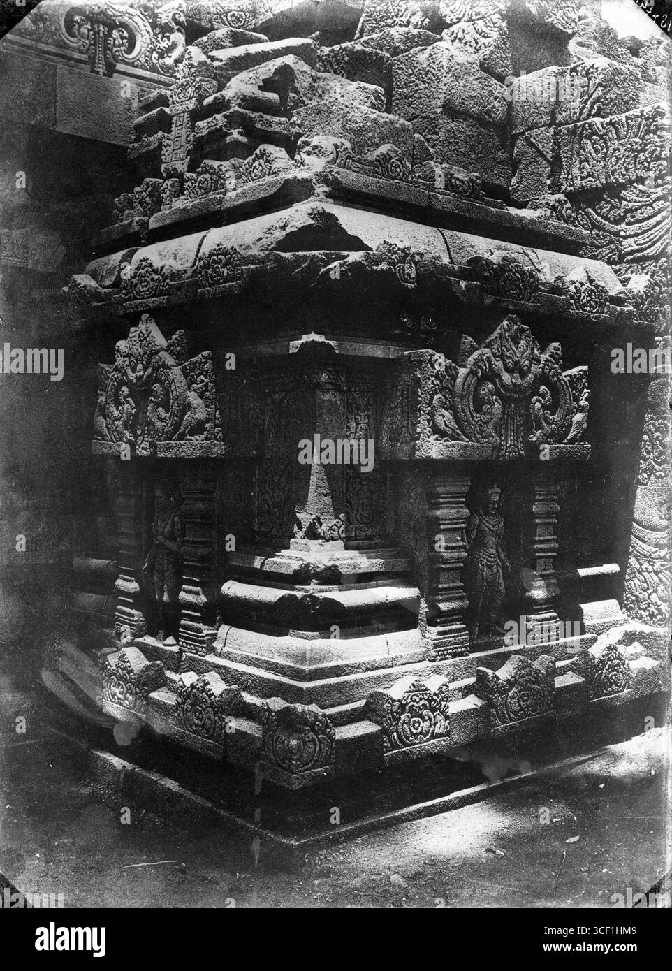 A reproduction of a corner section of the Hindu temple Prambanan, Java ...