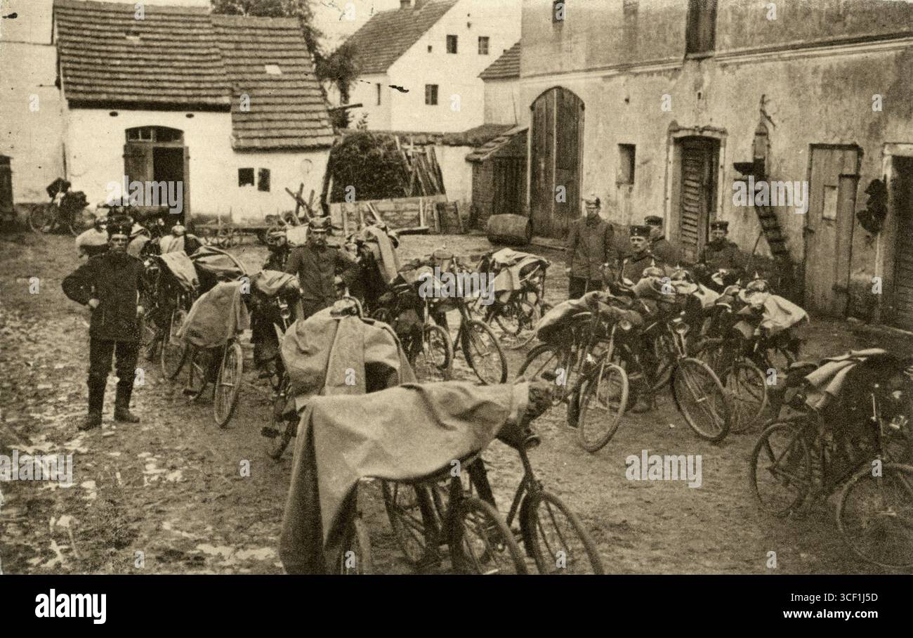 World War I propaganda postcard showing a German bicycle regiment ...