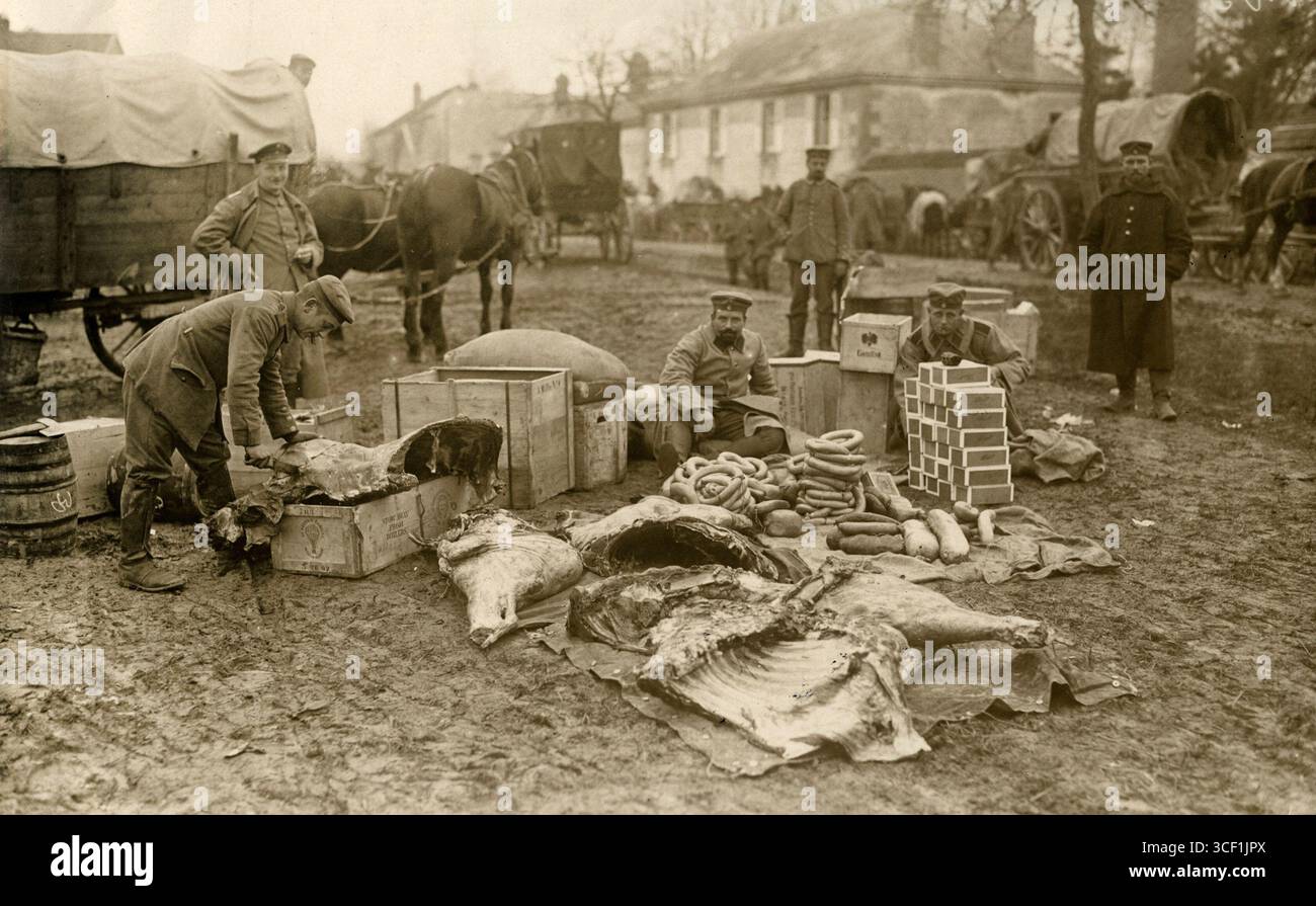 Beef carcasses, sausages, and other goods prepared for transport to ...