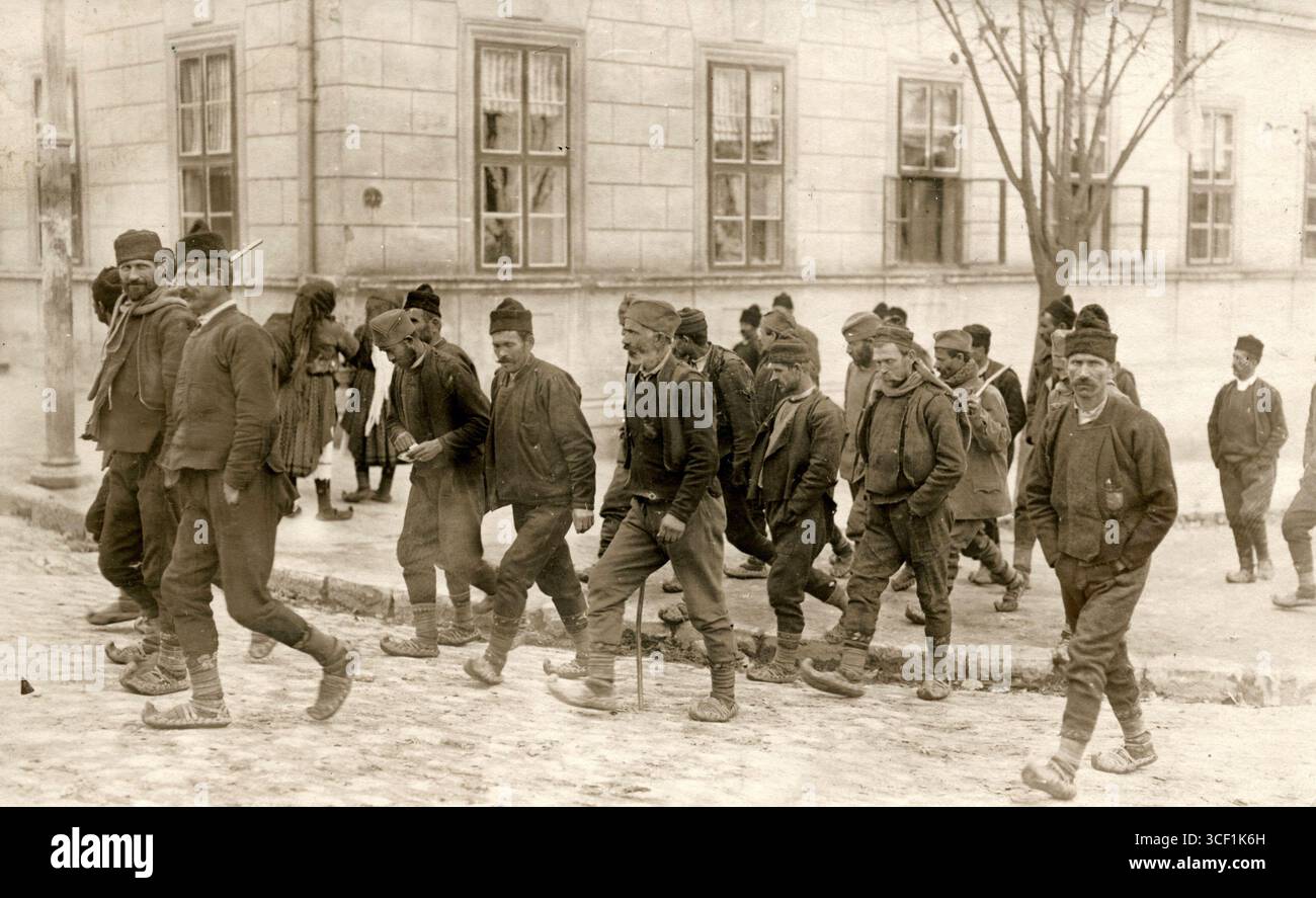 Serbian Landsturm troops on their way to the front during World War I ...