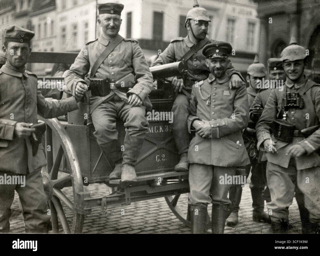 In 1914, German soldiers, part of a convoy, were photographed en route ...