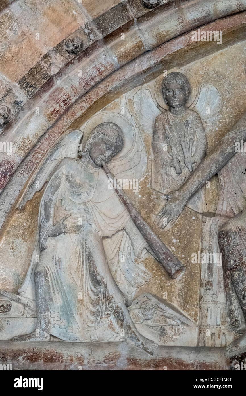 Bas relief (19th century) of an angel musician in heaven Stock Photo ...