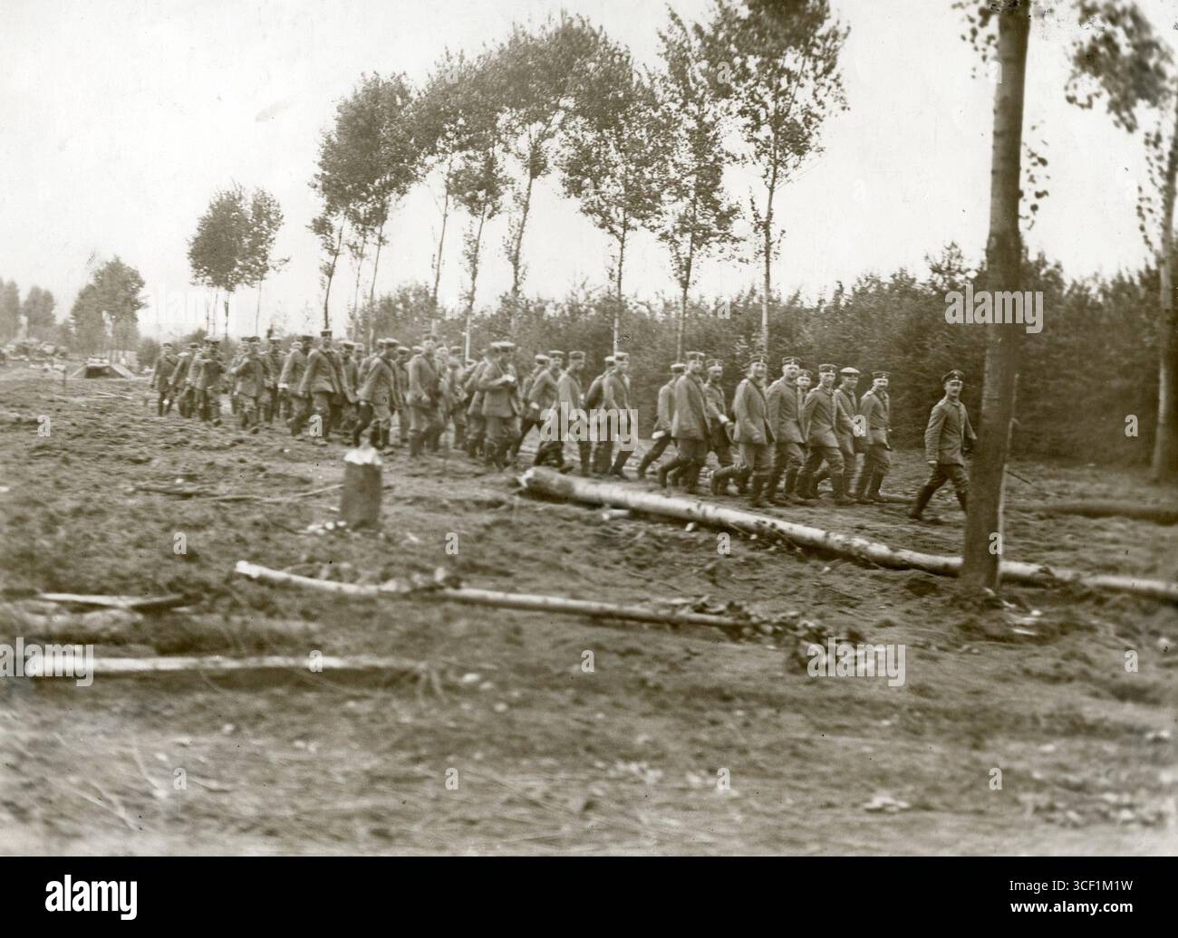 German soldiers march along the Dutch border during World War I in 1914 ...