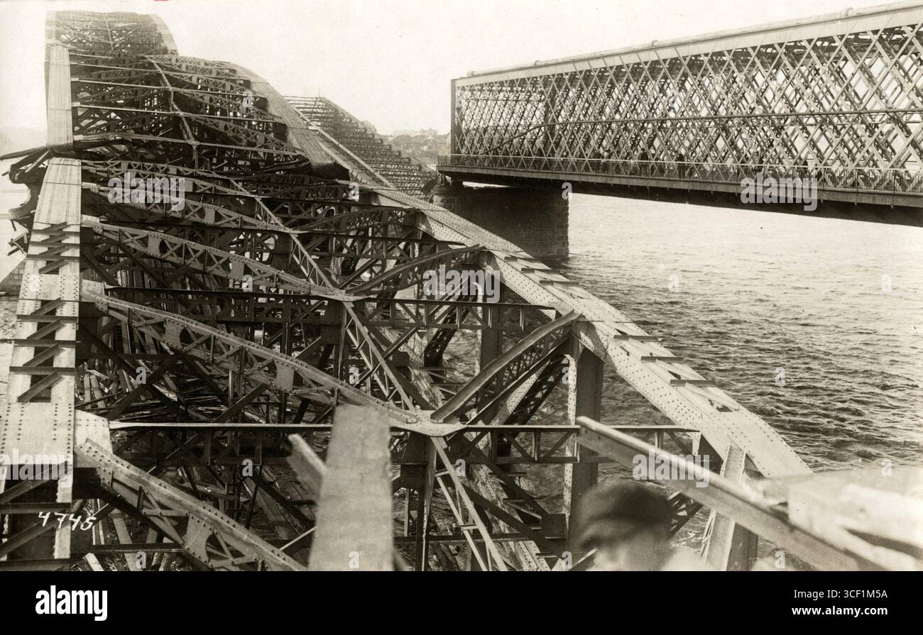 A completely destroyed railway bridge in Riga, Latvia, caused by German ...
