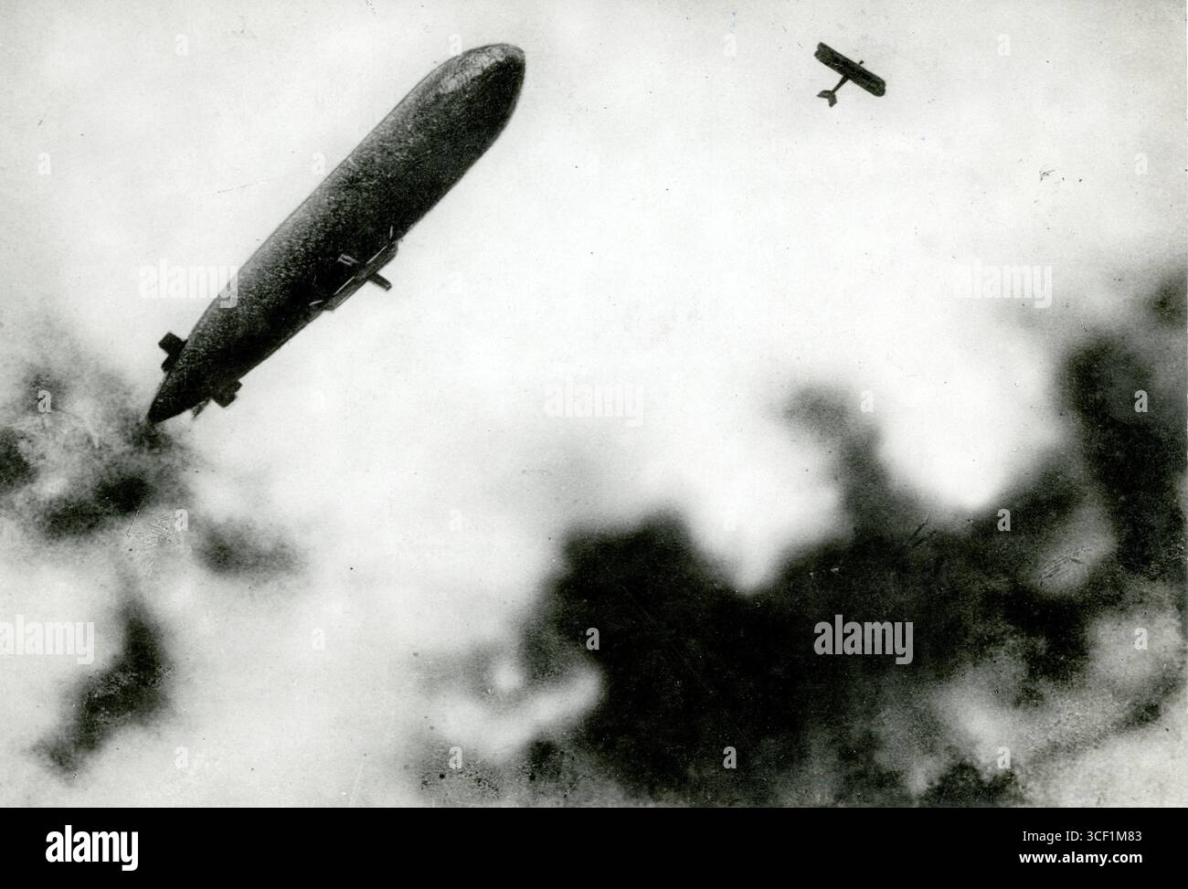 World War I, Aerial warfare. A French Zeppelin/airship under attack by ...