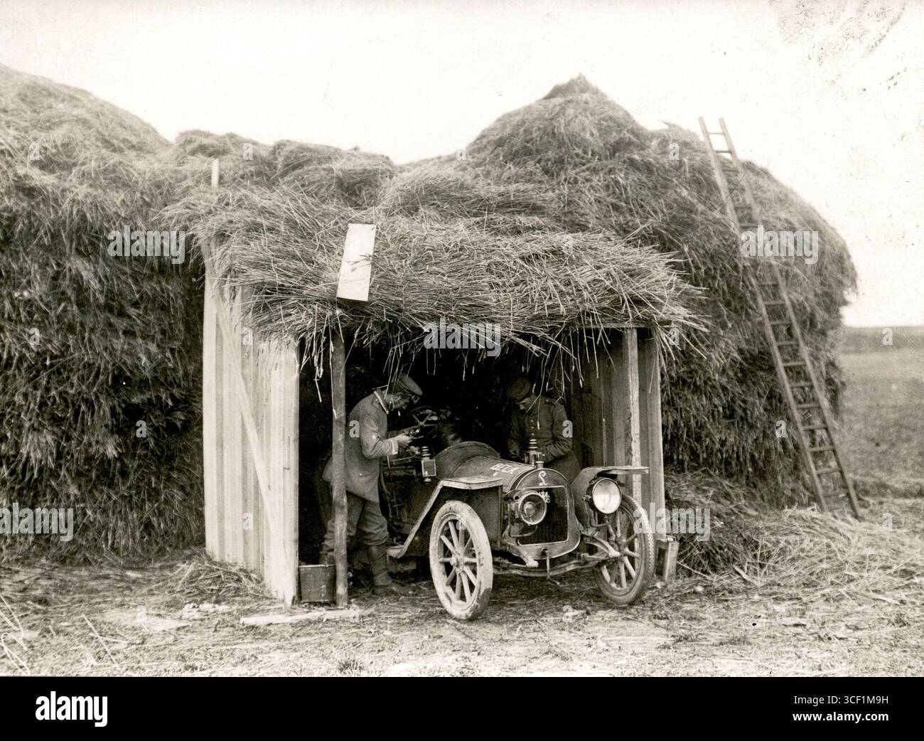 A German vehicle inside a fake haystack, carrying a hydrogen gas ...
