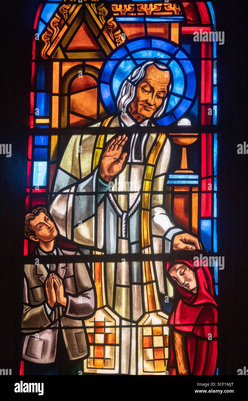 Stained glass of Saint John Mary Vianney the Holy priest of Ars. Saint ...