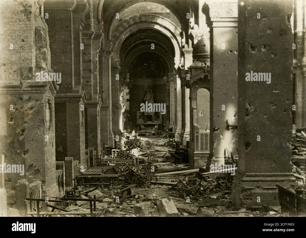 The interior of Notre Dame of Brebieres, France, devastated by the ...