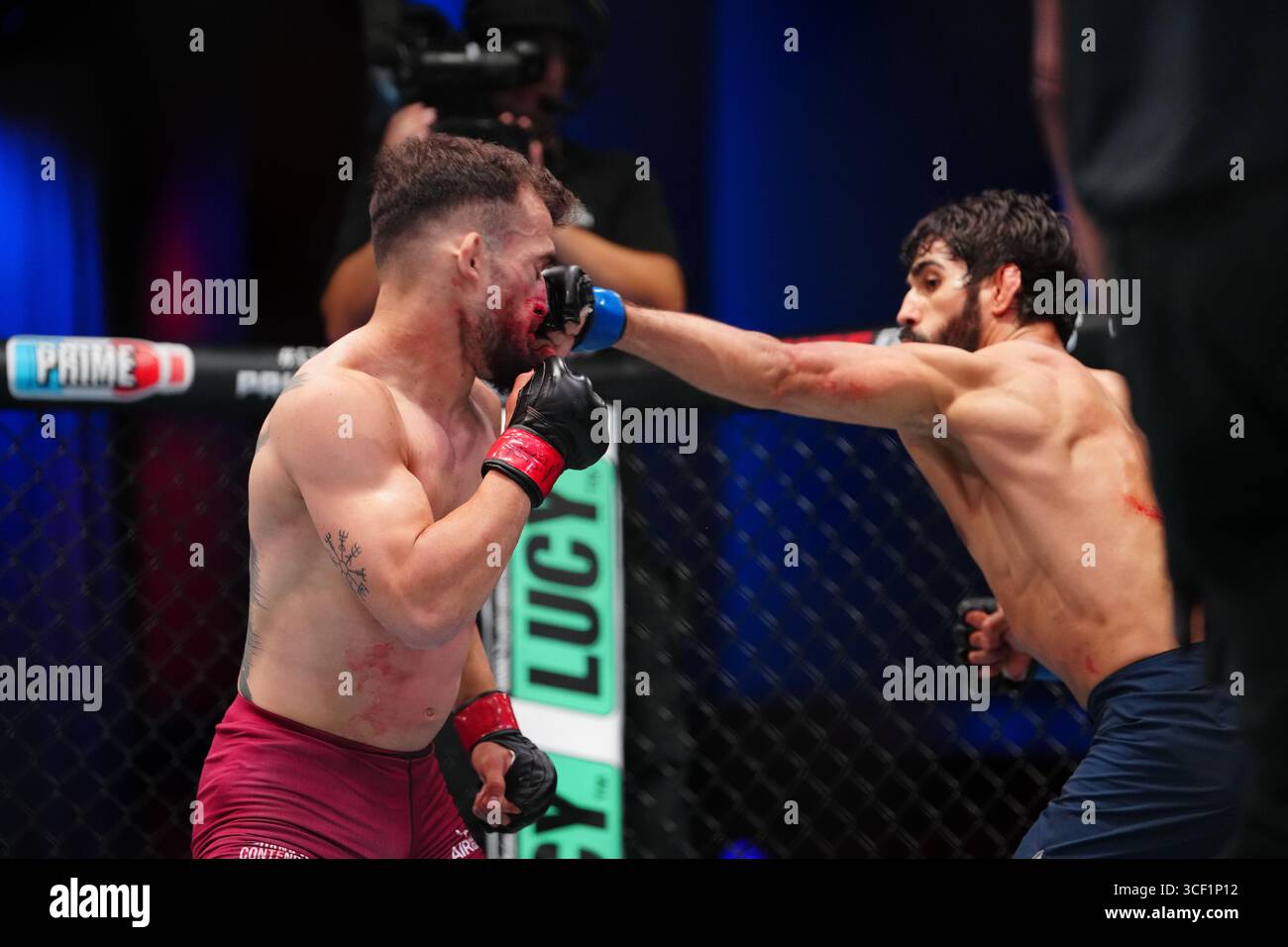 LAS VEGAS, NV - AUG 19: Manuel Exposito and Jose Delano meet in the octagon for a 3-round bout ...