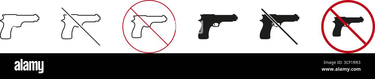 Gun Prohibition And Safety Icon Set. Firearm Restriction And No Weapons ...