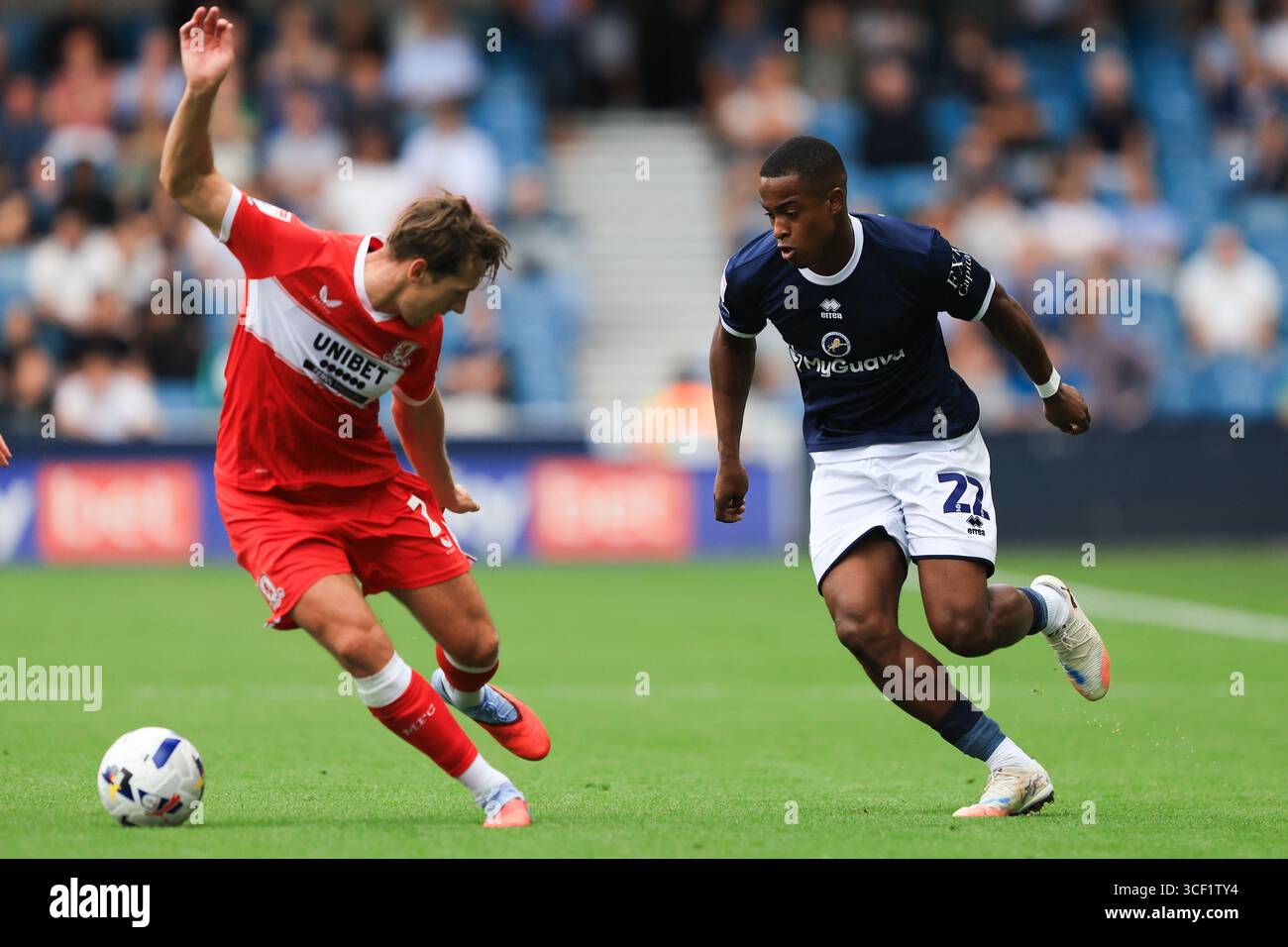 Millwall's Aidomo Emakhu (righ) and Middlesbrough's Callum Brittain in ...