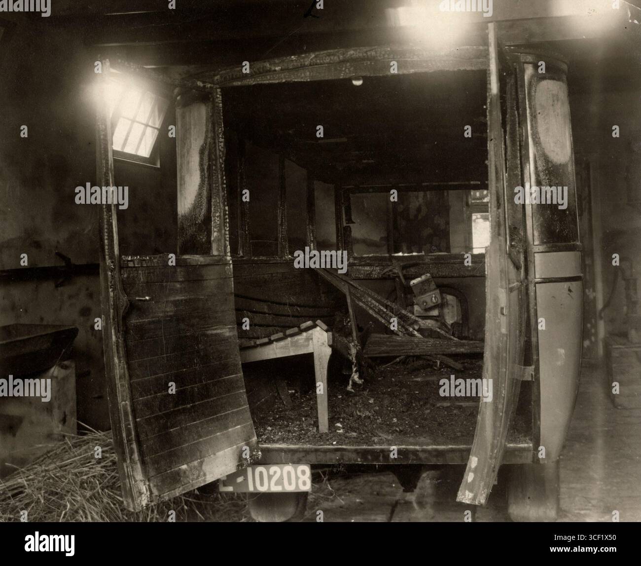 A photo of the interior of a bus that exploded in Heino, near Zwolle ...