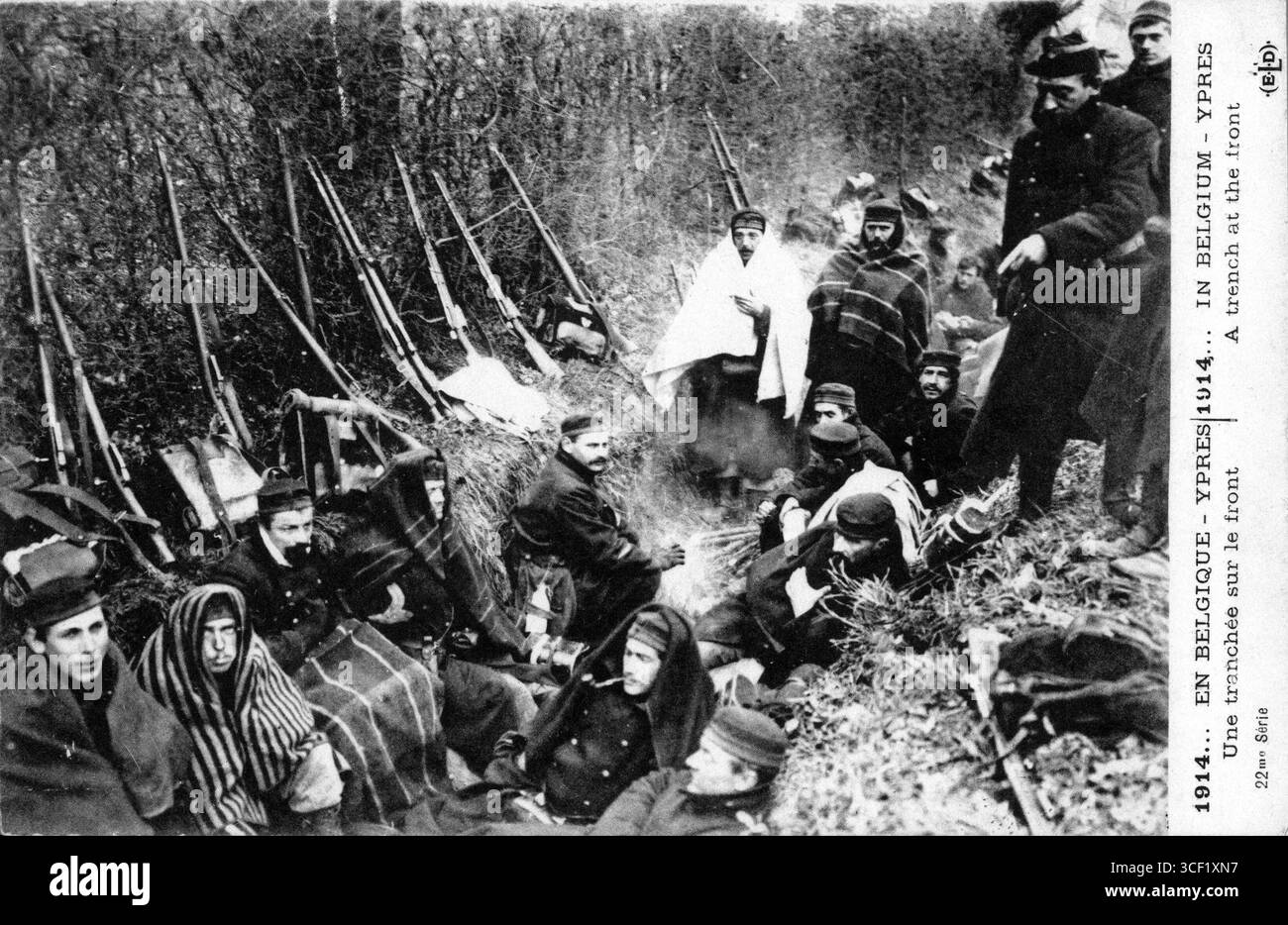 In 1914, soldiers in a trench at the Western Front near Ypres, Belgium ...