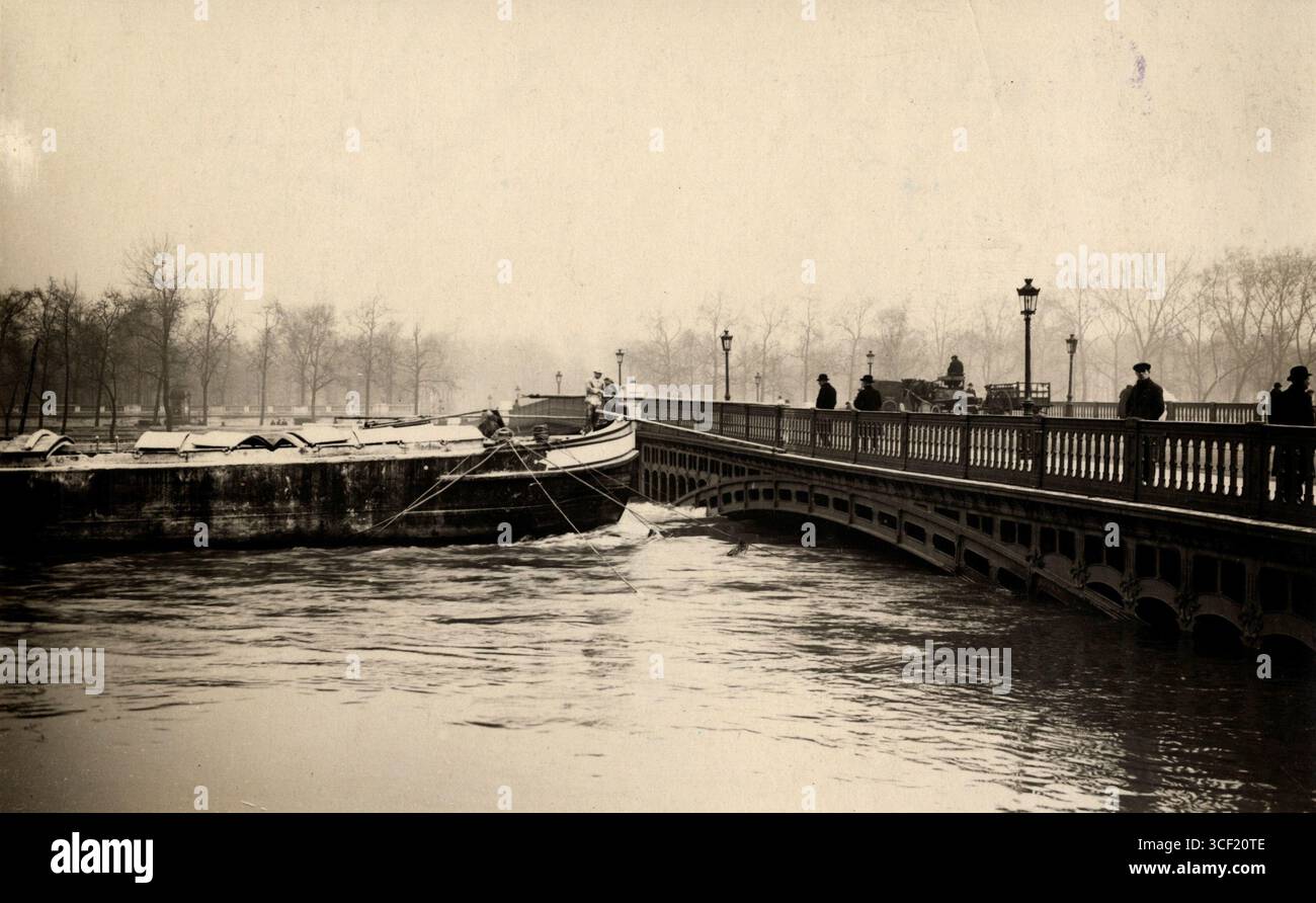 High water levels in the Seine in Paris, 1924, prevent ships from ...