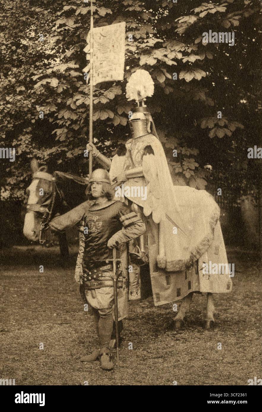 A man dressed as Knight Reinout III, Duke of Gelre, with his herald on ...