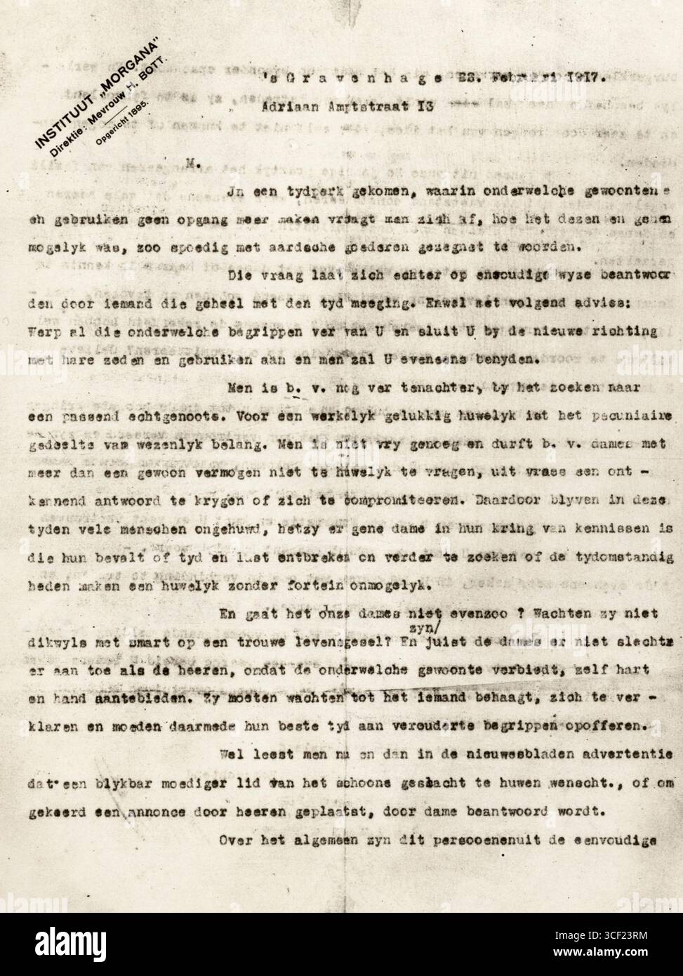 A page from a recommendation letter of a marriage agency, 'Morgana ...