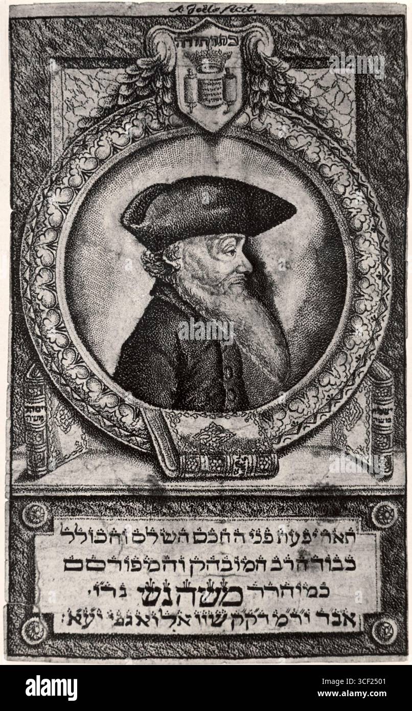 This is a photograph of an embellished portrait of Rabbi Moses Joel ...