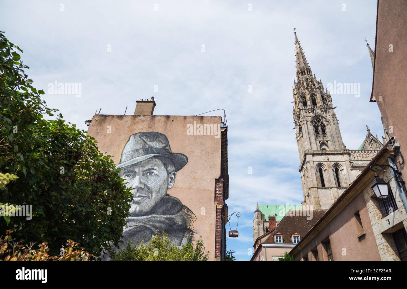 CHARTRES, FRANCE - JULY 18, 2020: Graffiti portrait of Jean Moulin, a ...