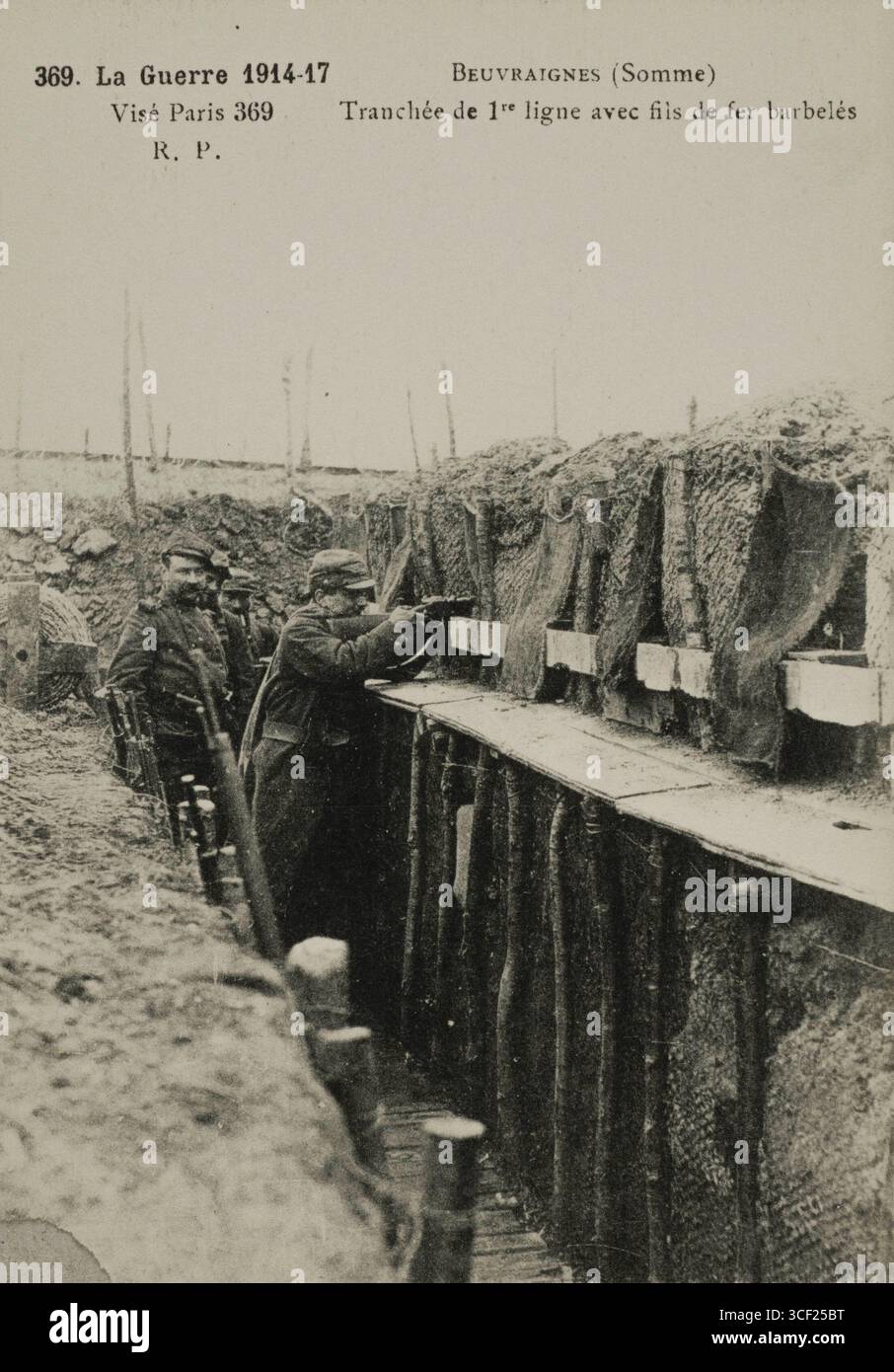 World War I propaganda postcards showing a frontline trench near the ...