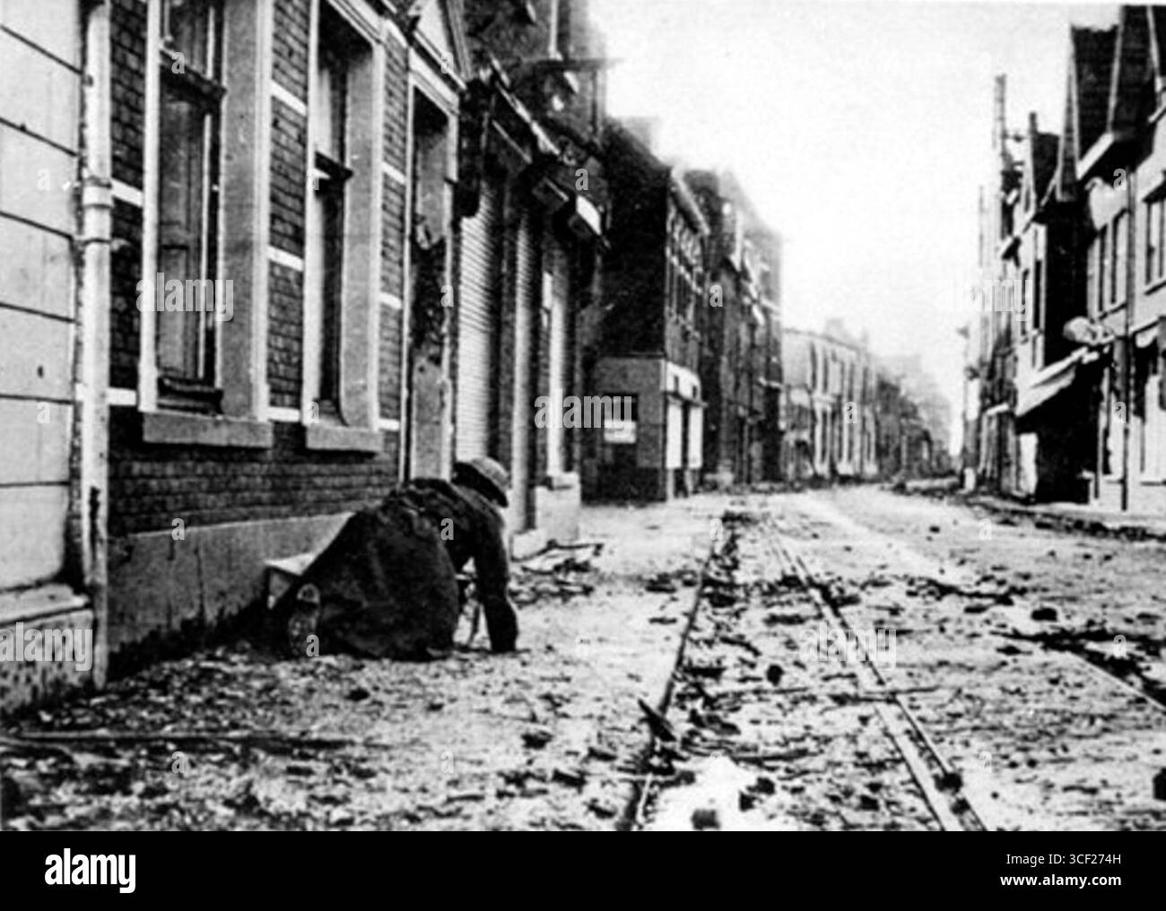 British soldier in action during the liberation of Blerick on December ...
