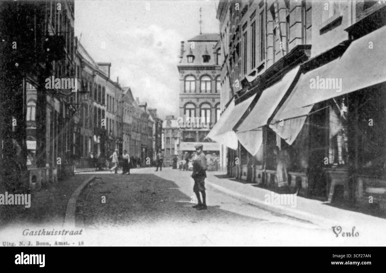 In this 1900 photograph, Gasthuisstraat is shown leading towards the Market and Steenstraat ...