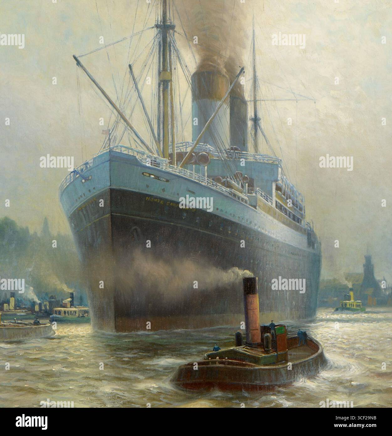 A detail from a painting showing the port of Hamburg in the 1920s ...