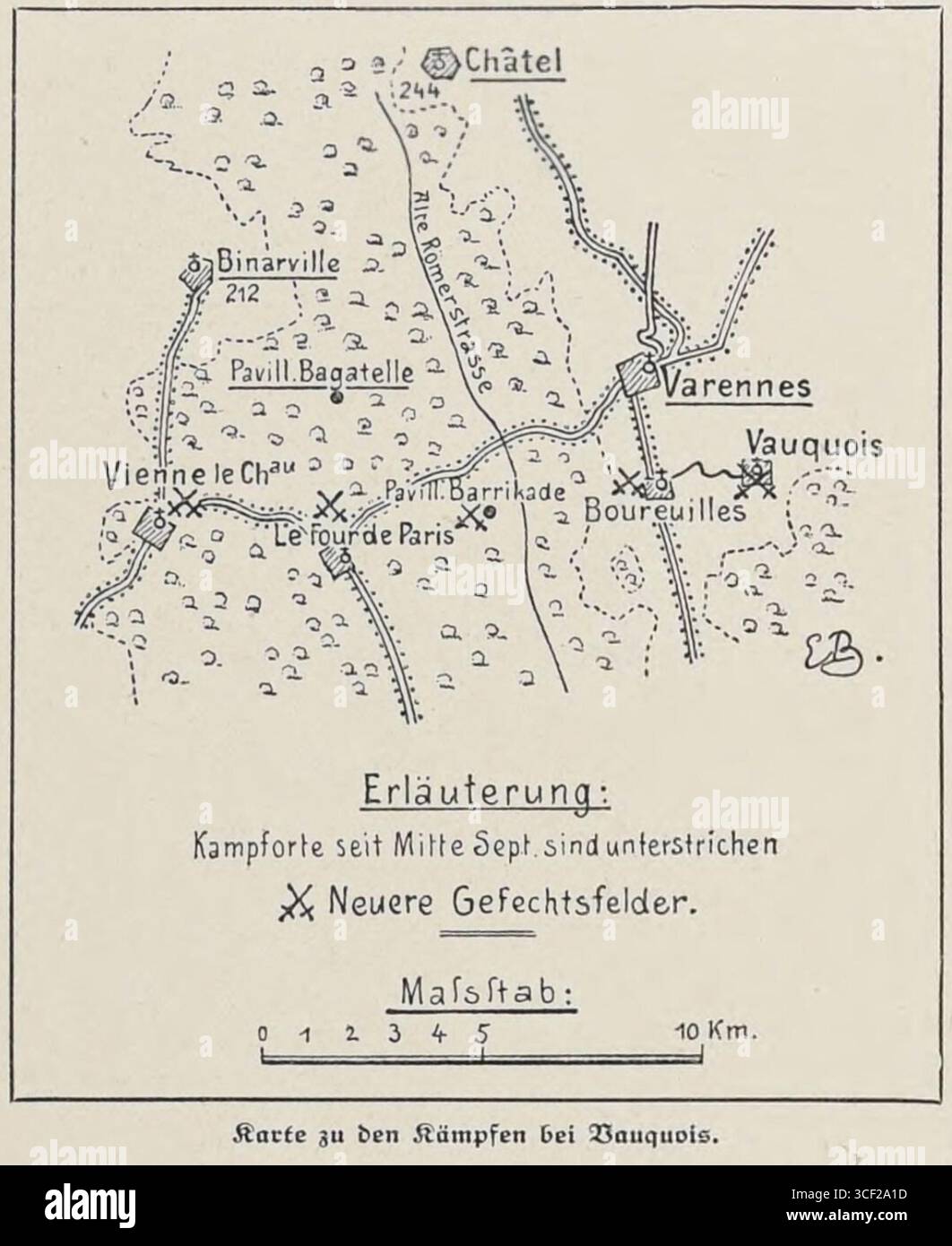A German military map detailing the Battle of Vauquois, fought in the ...