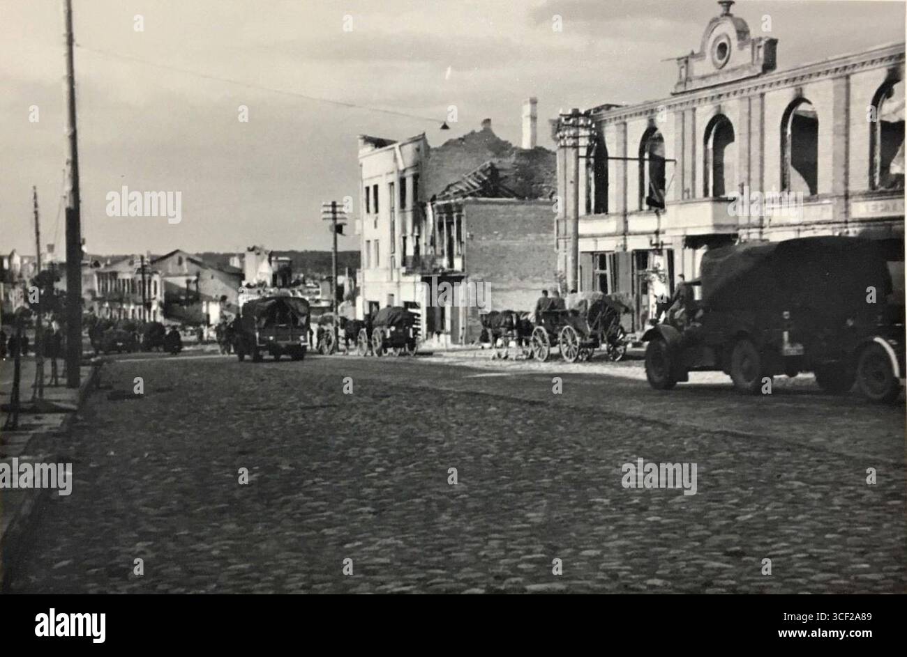 Damaged buildings in the Vilniaus Street of Alytus Old Town, Lithuania ...