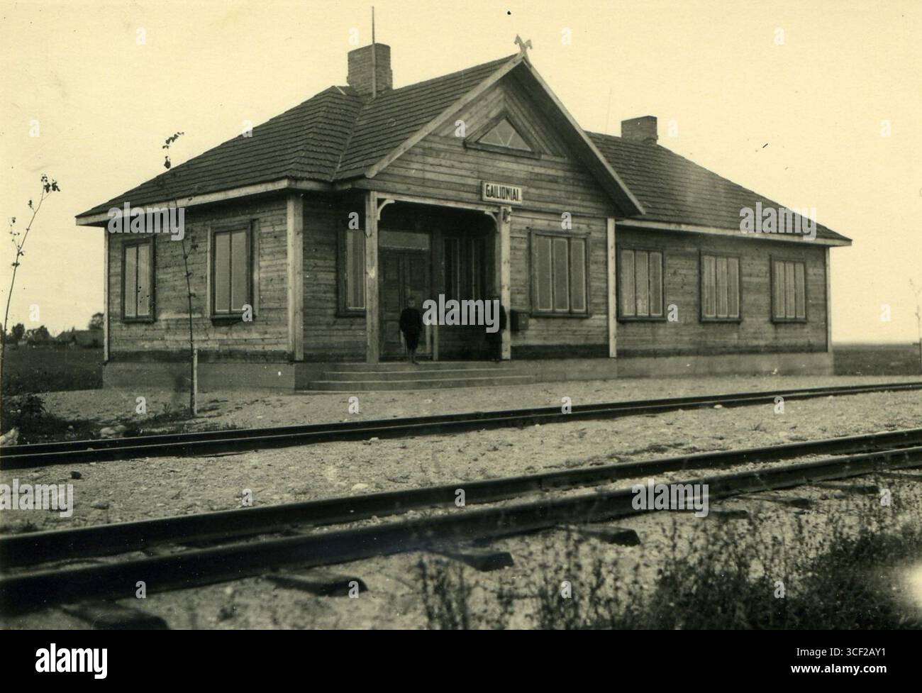 An undated photograph of the Gailioniai train station, taken during the ...